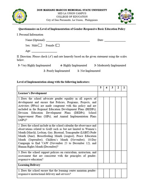 Survey Questionnaire 1 Pdf Instructional Design Learning
