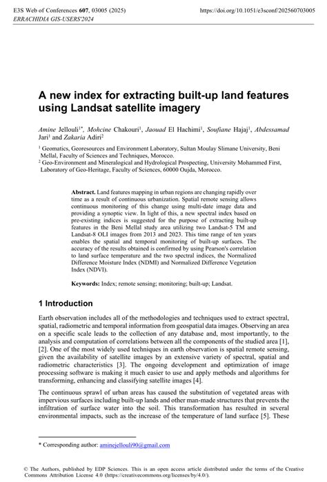 pdf a new index for extracting built up land features using landsat