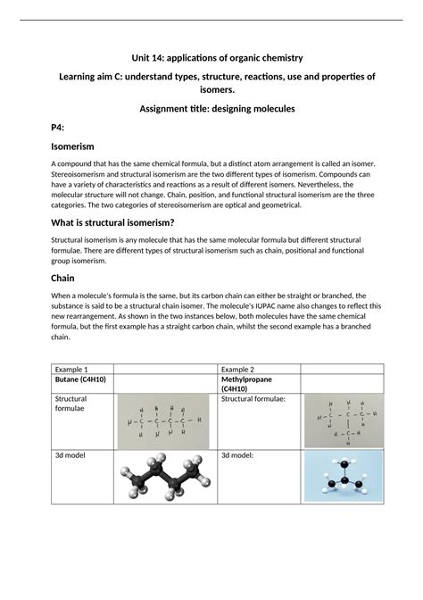 Unit 14 Applications Of Organic Chemistry Learning Aim C Unit 14
