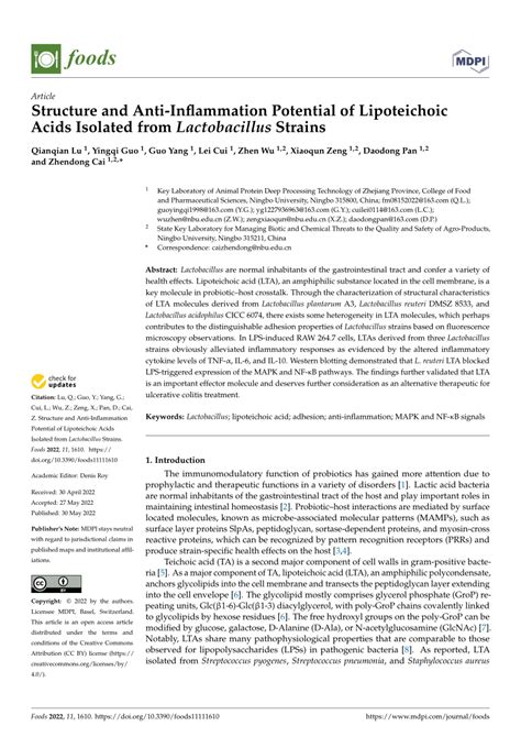 Pdf Structure And Anti Inflammation Potential Of Lipoteichoic Acids