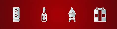 스테레오 스피커 샴페인 병 바베큐 그릴 및 선물 상자 아이콘을 설정합니다 벡터 고기에 대한 스톡 벡터 아트 및 기타 이미지 고기 공휴일 굽기 Istock