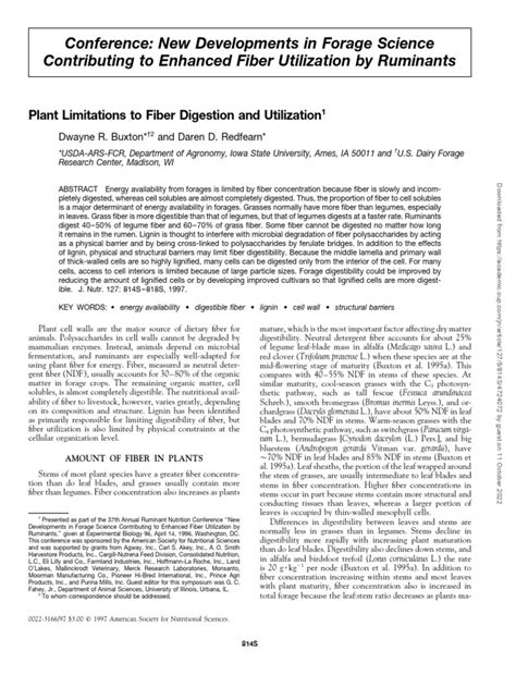 Plant Limitation To Fiber Digestion And Ultilization Pdf