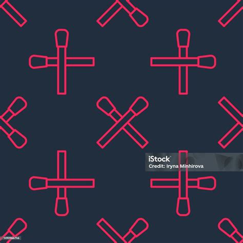 빨간 선 불타는 성냥은 불 아이콘과 검은 배경에 이음새가 없는 패턴을 분리합니다 불로 어울립니다 기호와 일치합니다 벡터 가연성에 대한 스톡 벡터 아트 및 기타 이미지