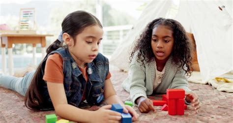 Girl Education And Playing Together Building Blocks And Babes At Home With Fun Bonding And