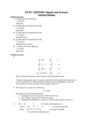 Signals And Systems Tutorial Week Solutions Detailed The Unversity Of Sydney ELEC Studocu