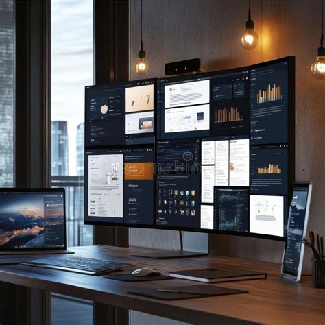 Modern Workspace Setup With Multiple Monitors Stock Illustration Illustration Of Equipment