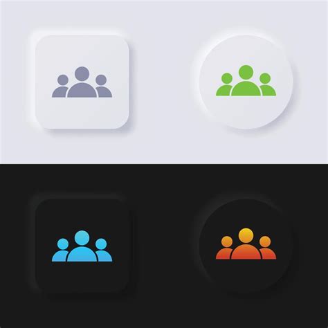 Group Of People Icon Set Multicolor Neumorphism Button Soft Ui Design