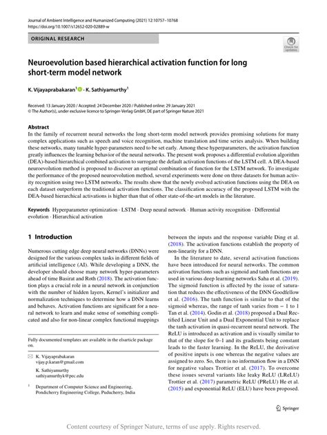 Neuroevolution Based Hierarchical Activation Function For Long Short Term Model Network