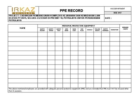Hse 017 Ppe Record Pdf