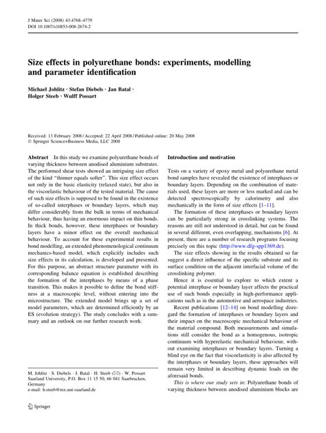 Pdf Size Effects In Polyurethane Bonds Experiments Modelling And