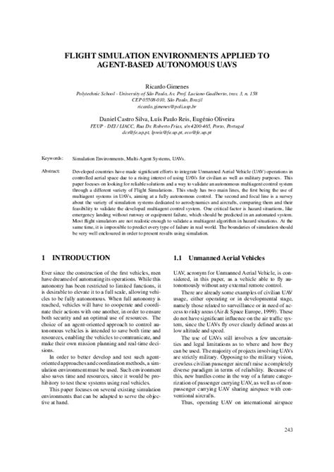 Pdf Flight Simulation Environments Applied To Agent Based Autonomous Uavs