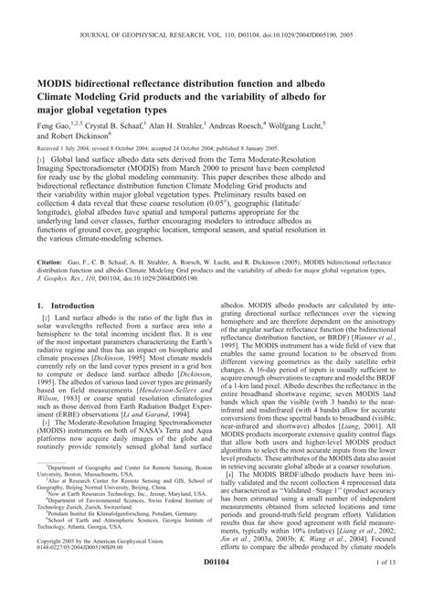 Pdf Modis Bidirectional Reflectance Distribution Function And Albedo