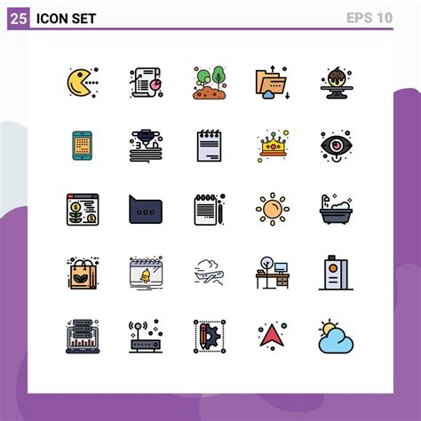 25 Thematic Vector Filled Line Flat Colors And Editable Symbols Of Multimedia Data Statistic