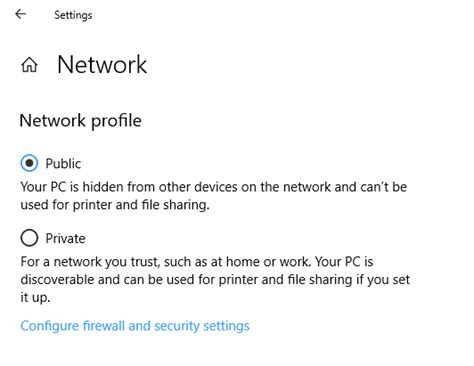 Option To Change Network From Public To Private Missing In Windows