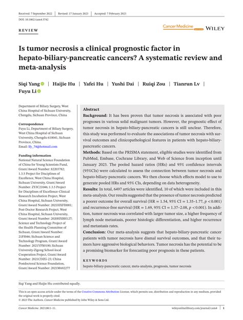 Pdf Is Tumor Necrosis A Clinical Prognostic Factor In Hepato Biliary