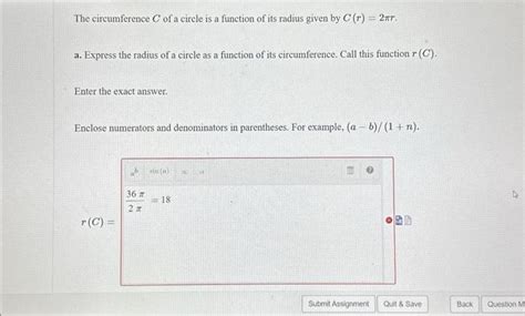 solved the circumference c of a circle is a function of its
