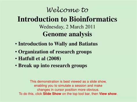 PPT Introduction To Bioinformatics Wednesday March Genome Analysis PowerPoint