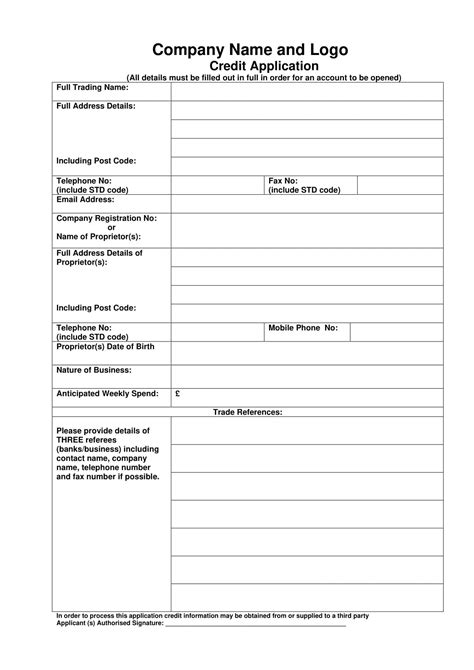 Free Printable Credit Application Form Templates [pdf Word]