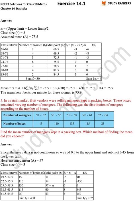 Ncert Solutions For Class 10 Maths Chapter 14 Statistics Exercise 14 1