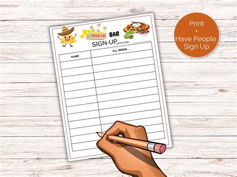 Nacho Bar Sign Up Sheet Printable Nacho Bar Potluck Sign Up Form Fiesta Potluck Food Sign Up