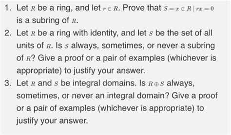 solved 1 let r be a ring and let r e r prove that s x e r