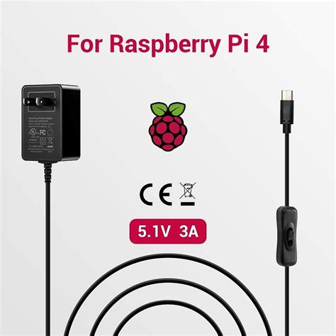 RASPBERRY PI 4 POWER SUPPLY USB C CHARGER ADAPTER WITH ON OFF SWITCH 5 1V 3A UL LISTED RASP PS