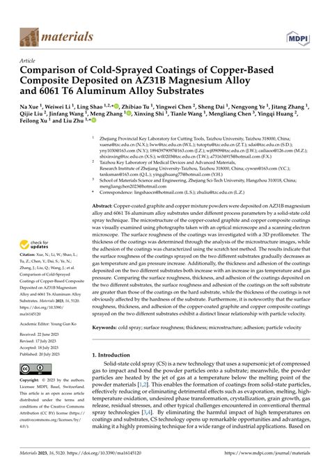 Pdf Comparison Of Cold Sprayed Coatings Of Copper Based Composite Deposited On Az31b Magnesium
