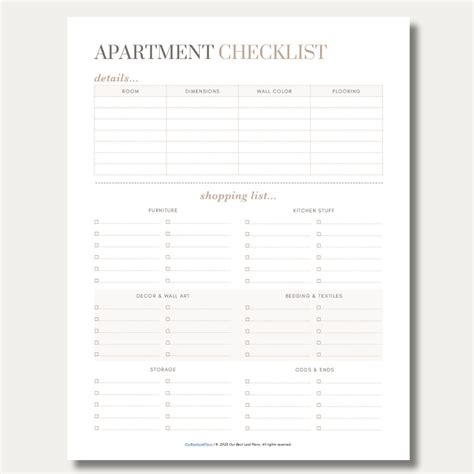 Apartment Checklist Printable Pdf Apartment Planner Apartment To Do