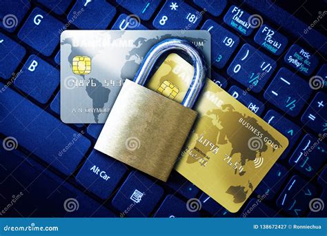 Padlock On Top Of Credit Cards On Keyboard Cyber Security Concept