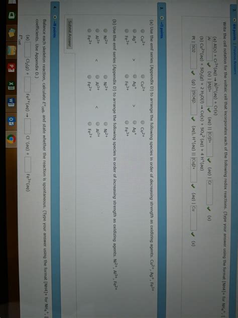 solved 2 4 4 points write the cell notation for the voltaic