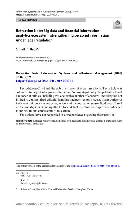 Retraction Note Big Data And Financial Information Analytics Ecosystem