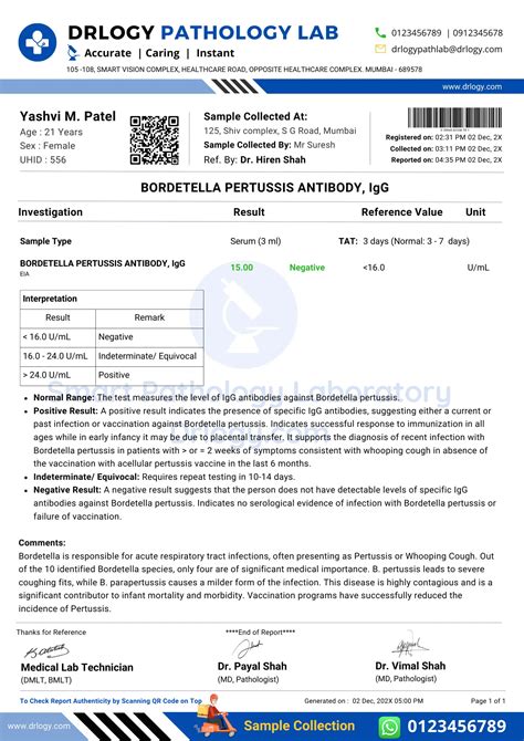 Pertussis Test Report Format Pdf Sample Template And Example Drlogy