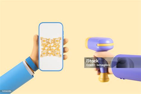 스마트 폰 모형 디스플레이에 레이저 스캐너와 Qr 코드가있는 만화 손 3차원 형태에 대한 스톡 사진 및 기타 이미지 3차원 형태 개념 검증 Istock