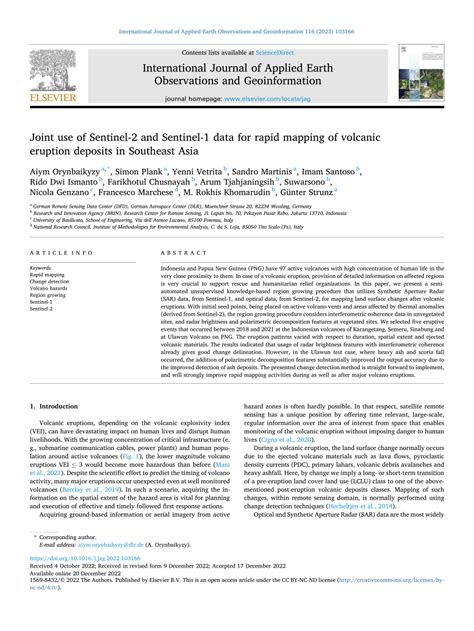 Pdf Joint Use Of Sentinel 2 And Sentinel 1 Data For Rapid Mapping Of Volcanic Eruption