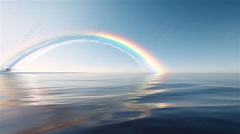 3d 렌더링 바다와 푸른 하늘 배경 위에 그림자가 있는 놀랍고 생생한 무지개 그림자 배경 파도 배경 바다 하늘 배경 이미지 Hd 그림자 파도 바다 하늘 배경