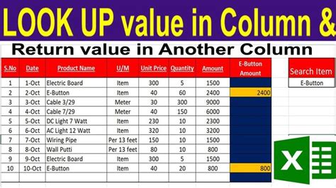 Excel Look Up Value In Column And Return Value Of Another Column By