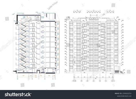 Multistory Building Detailed Architectural Technical Cross Stock Vector Royalty Free