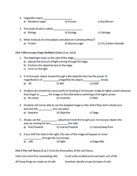 Cell Structure Function And Microscope Usage Test Series For Biology