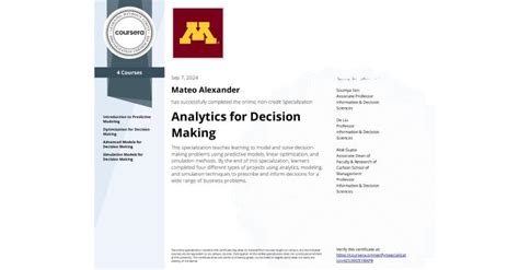 Mateo Alexander Baas On Linkedin Completion Certificate For Analytics For Decision Making