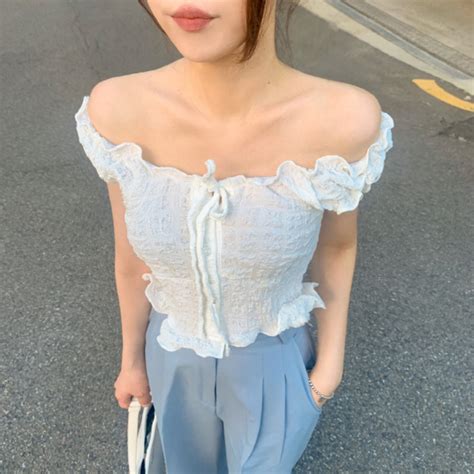 워너비뮤즈 무배 오프숄더가능러블리 way 프릴 밴딩 시어서커 링클 셔링 주름 나시 크롭 블라우스 스모크 숏 탑 민소매 쉬폰 슬리브리스 리본 여름 버튼 가디건