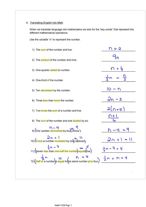 Solution Solving Linear Equation Word Problems Notes Assignments