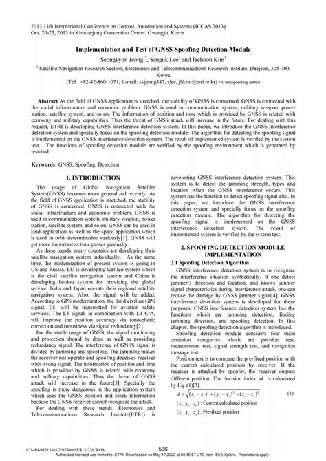 Pdf Implementation And Test Of Gnss Spoofing Detection Module