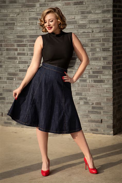 Rock A Booty Mona Lee Swing Skirt In Dark Denim Shop At Topvintage