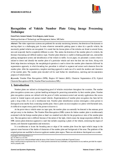 pdf automatic vehicle number plate detection and recognition using