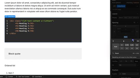 rich text code block margin bug layout and design forum webflow