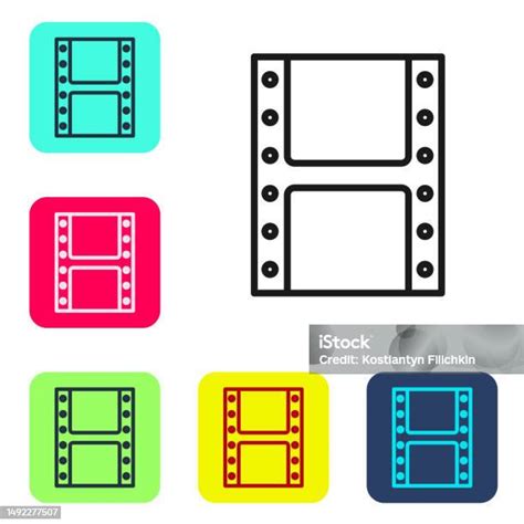 흰색 배경에 격리 된 검은 줄 재생 비디오 아이콘 필름 스트립 기호 색상 정사각형 단추로 아이콘을 설정합니다 벡터 검은색에 대한 스톡 벡터 아트 및 기타 이미지 Istock