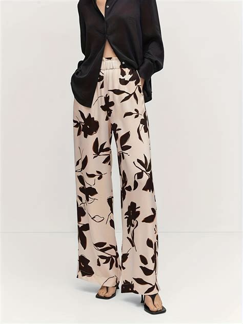 Plus Size Casual Pants Womens Plus Floral Print Elastic High Rise