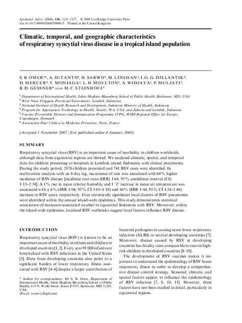 Pdf Climatic Temporal And Geographic Characteristics Of Respiratory Syncytial Virus Disease