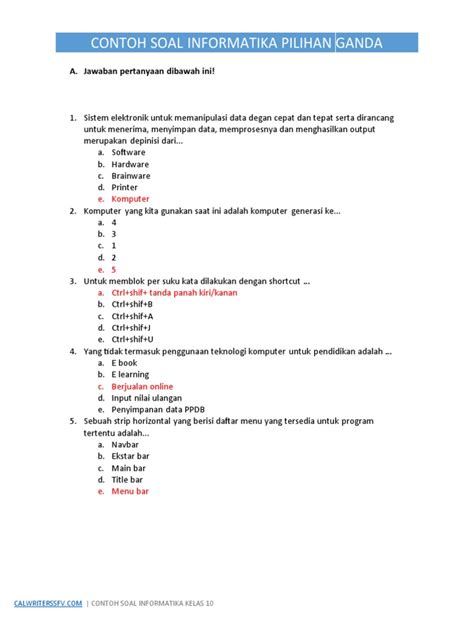 Soal Informatika Pilihan Ganda Pdf