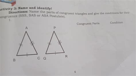 Solved Activity 3 Name And Identify Directions Name The Parts Of Congruent Triangles And